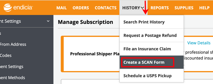 Create a USPS SCAN Form – Endicia