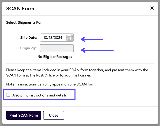 Create a USPS SCAN Form – Endicia
