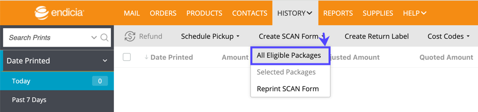 Create a USPS SCAN Form – Endicia